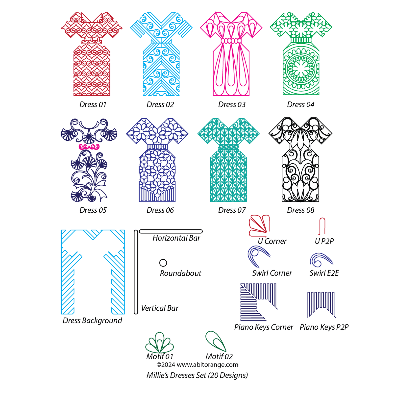 Millie's Dresses Quilt digital designs for longarm computerized machine ...