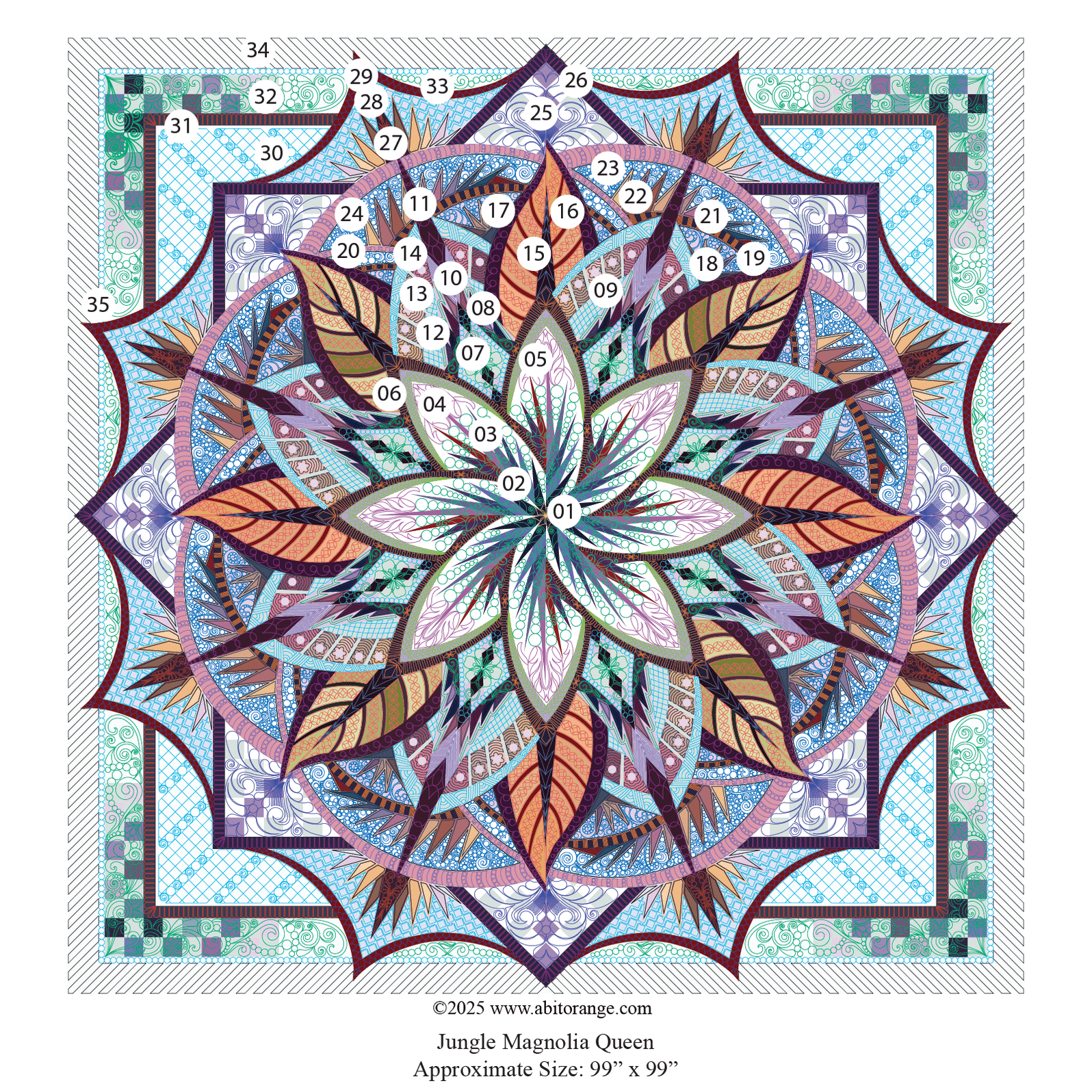 Jungle Magnolia King (118") digital quilting designs ser for longarm ...