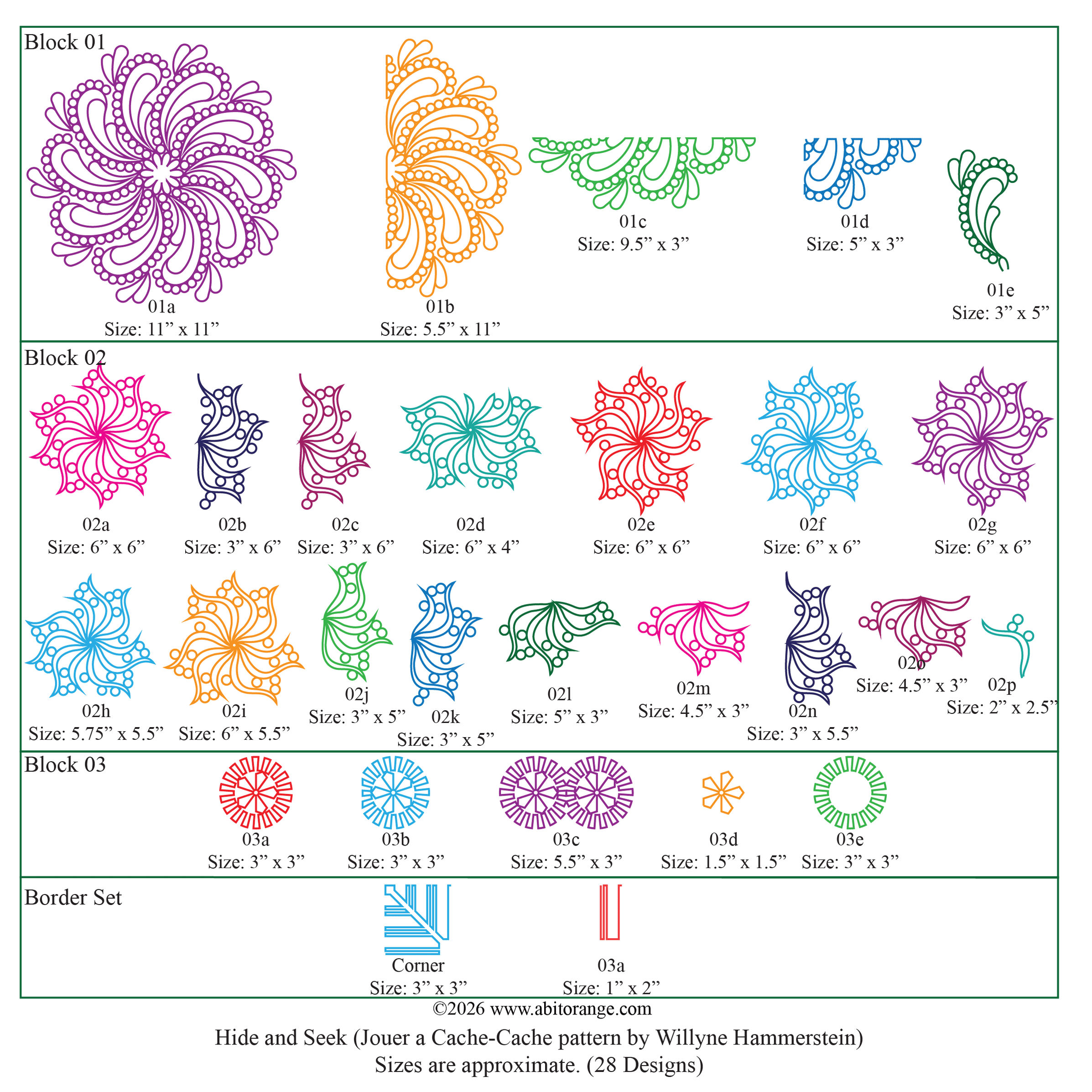 Hide and Seek Quilt longarm digital designs bundle set — A Bit Orange