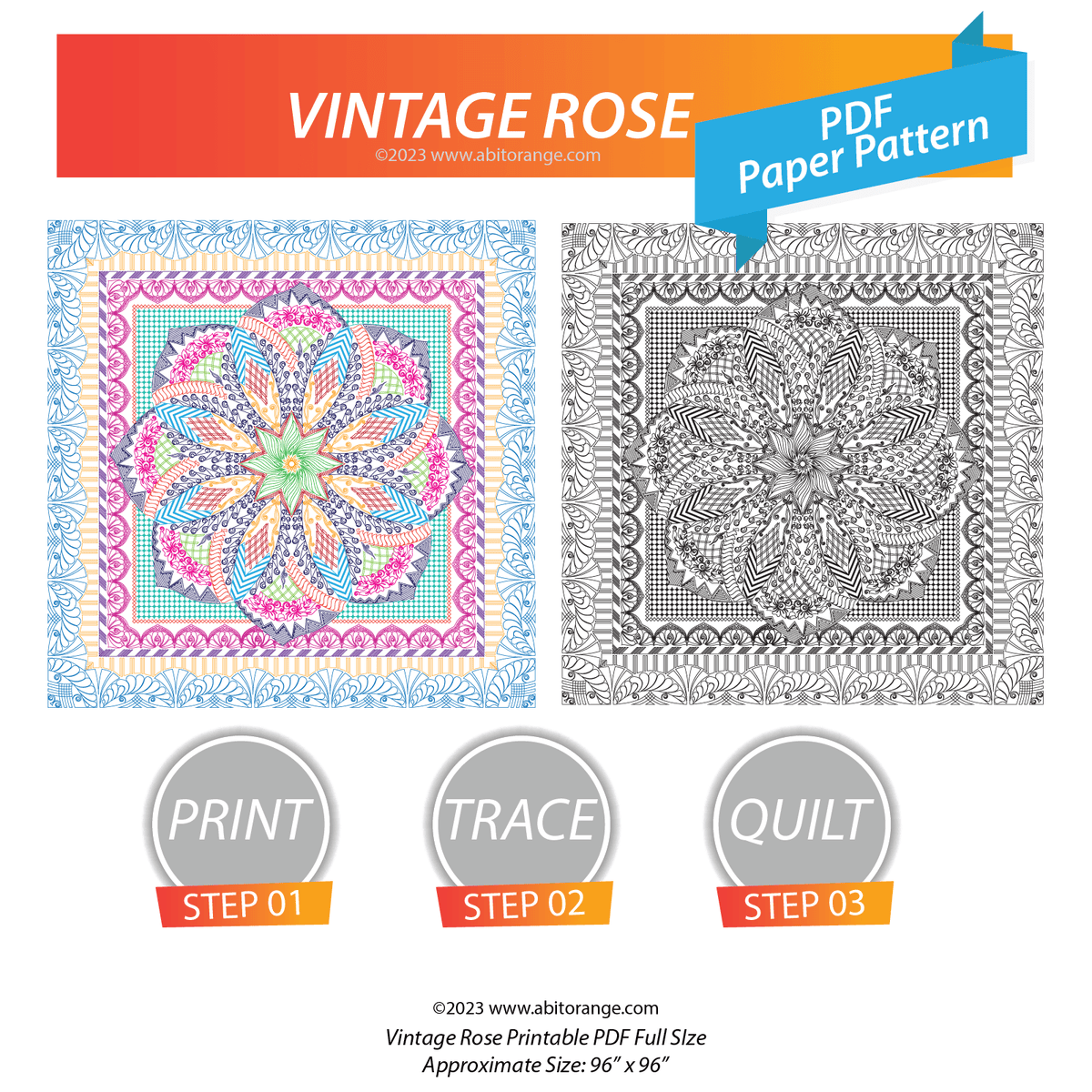 Vintage Rose Printable PDF Pattern — A Bit Orange
