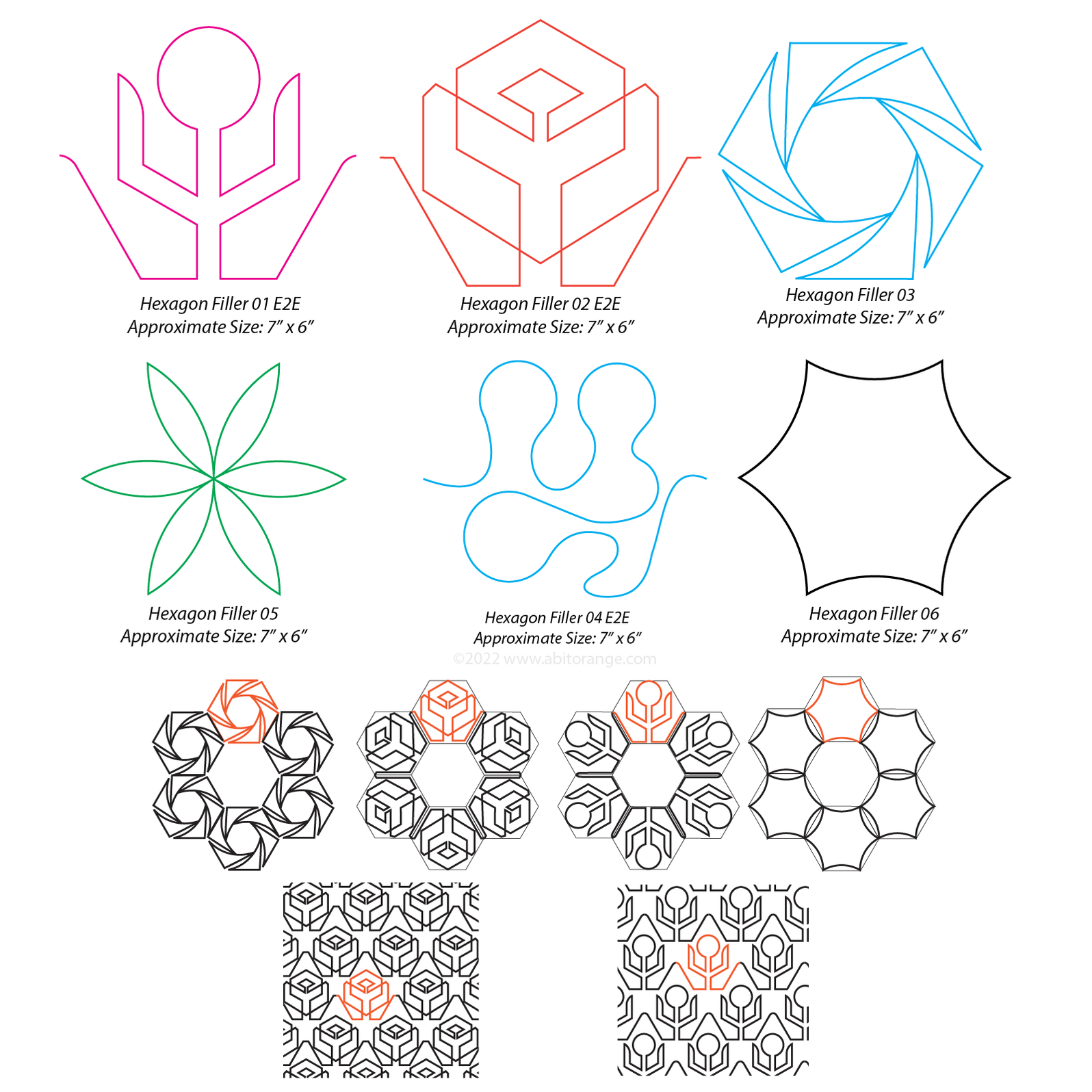 Hexagon Fillers - Hexagonal blocks and E2E digital quilting patterns ...
