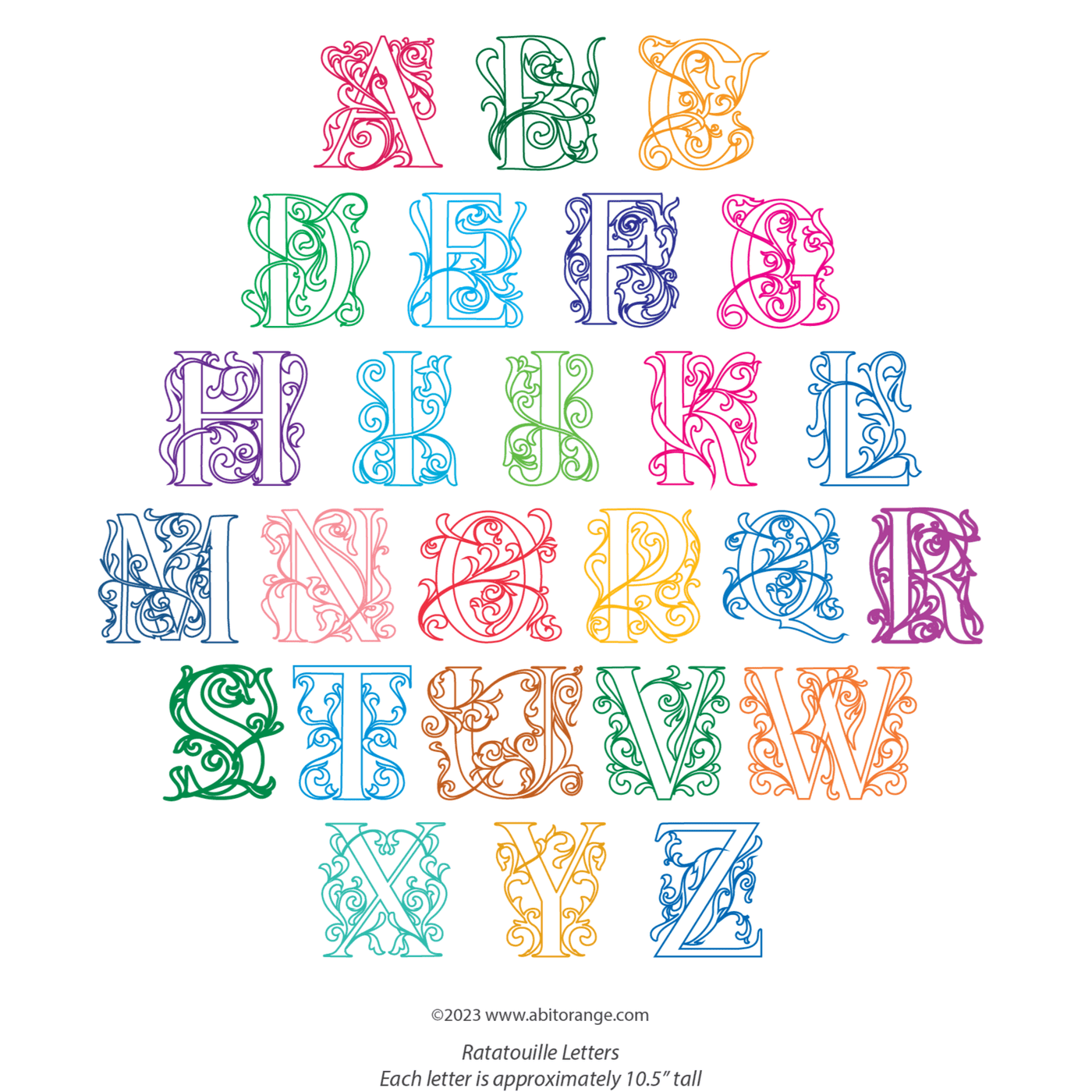 Ratatouille Letters - Alphabets digital quilting designs for longarm ...